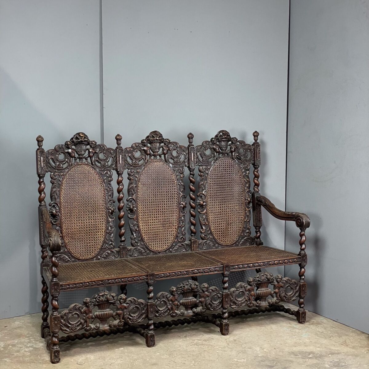 Carved Wooden Hall Bench Settee - RENTAL ONLY - Brandon Thatchers