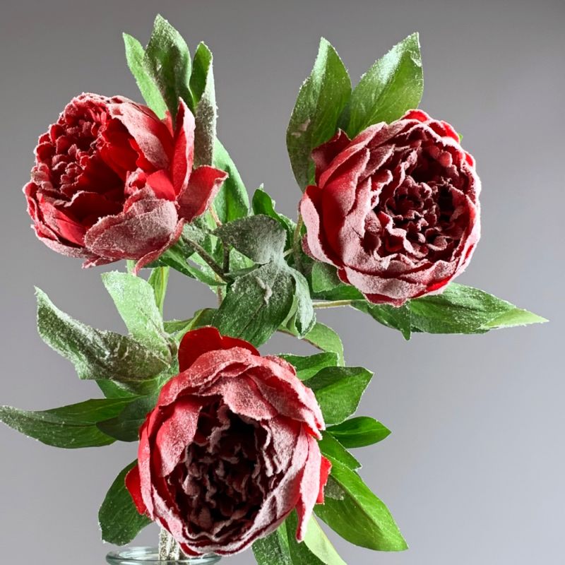 Peony Frosted, Red, 79cm tall, artificial bloom