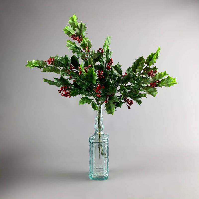 Holly sprig, 92 cm of artificial berries & Leaves, poseable stem