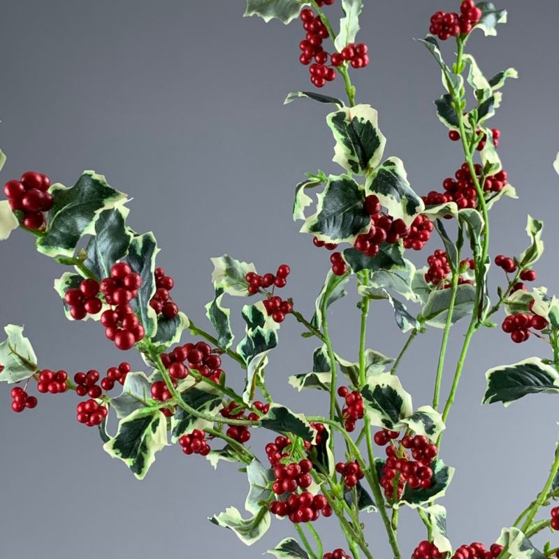 Holly sprig variegated, 92 cm of artificial berries & Leaves