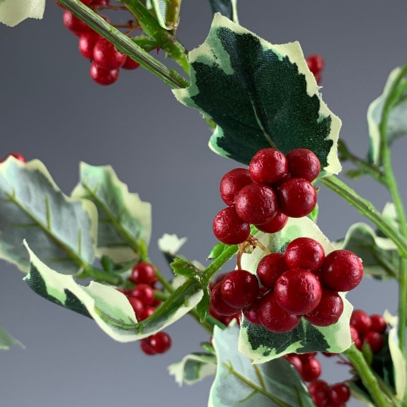 Holly sprig variegated, 92 cm of artificial berries & Leaves