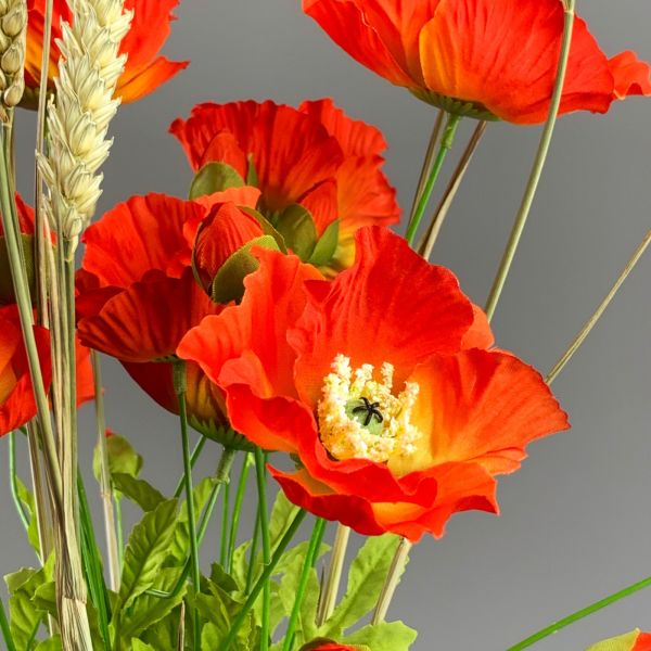 Poppy Bunch, Red,74 cm artificial Flower & foliage