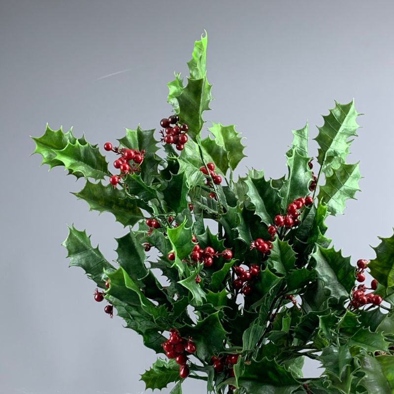 Holly sprig, 92 cm of artificial berries & Leaves, poseable stem